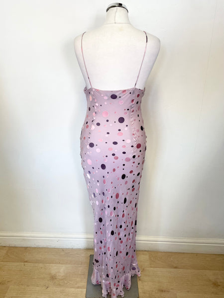 PRÉCIS PETITE LILAC SPOT SHOE STRING STRAP FRILL FRONT BIAS CUT LONG D ...