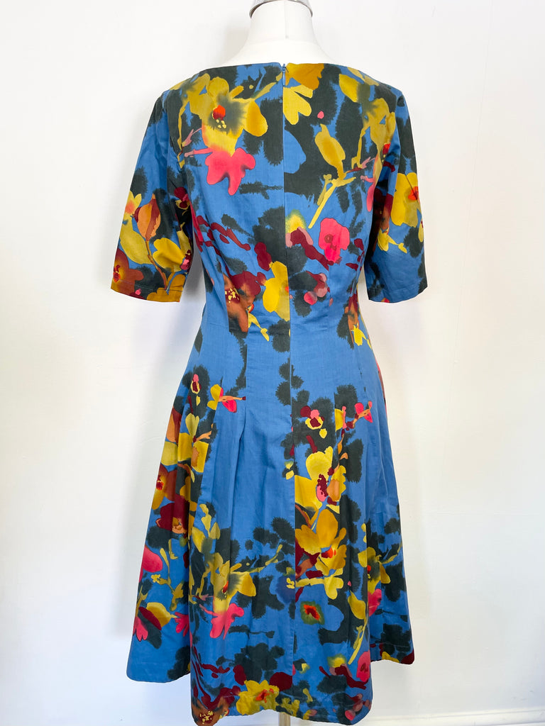 TOAST BLUE FLORAL PRINT SHORT SLEEVE FIT & FLARE DRESS SIZE 6/8 ...