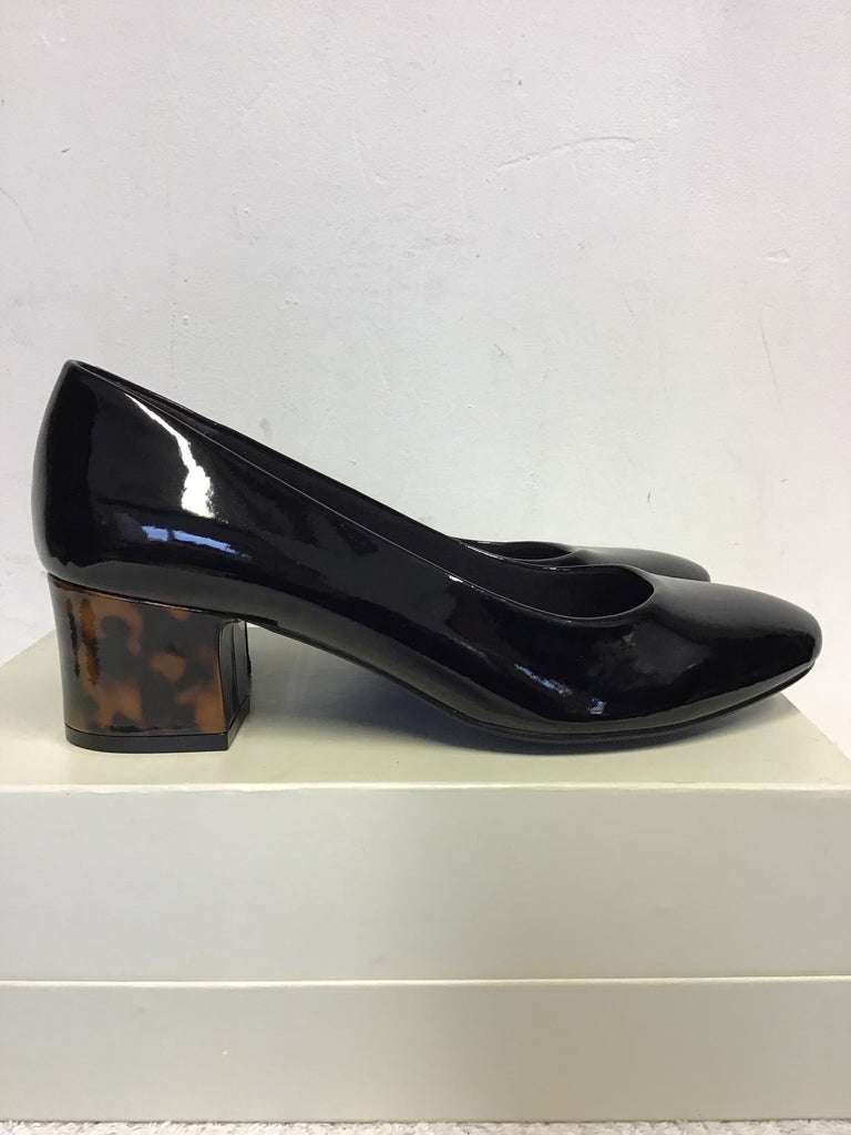 BRAND NEW MARKS & SPENCER BLACK PATENT & BROWN TORTOISE SHELL HEELS SI ...