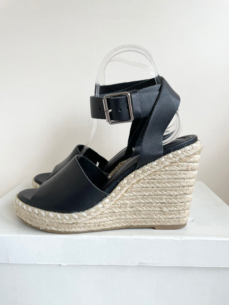 ADOLFO DOMINGUEZ BLACK LEATHER WEDGE HEEL SANDALS SIZE 4/37 – Whispers ...