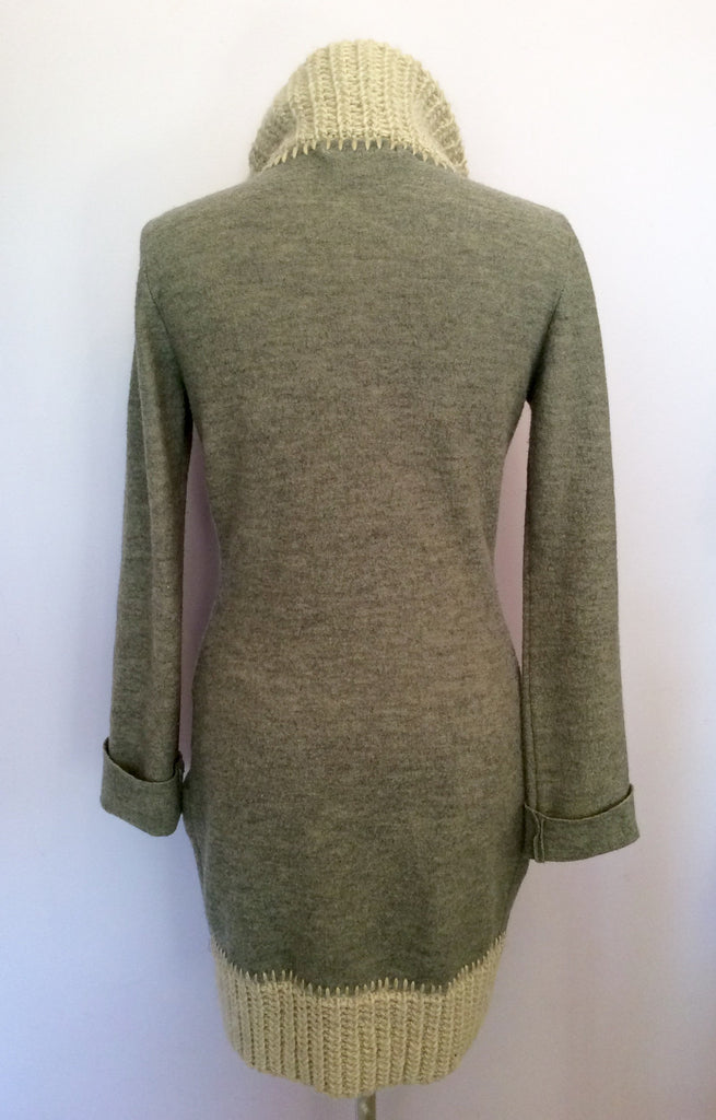 Casch By Gro Abrahamsson Sage Green & Beige Trim Long Wool Cardigan Si ...